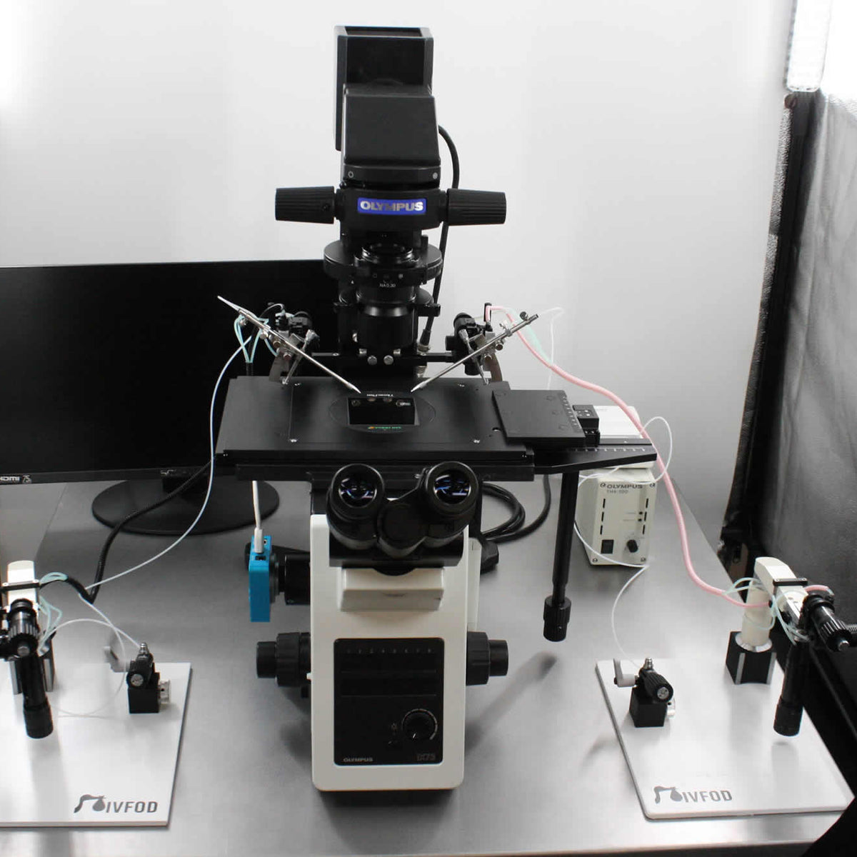 Olympus IX73 w/NEW HMC Optics, NEW Tokai Hit,NEW IVFOD Micromanipulato ...